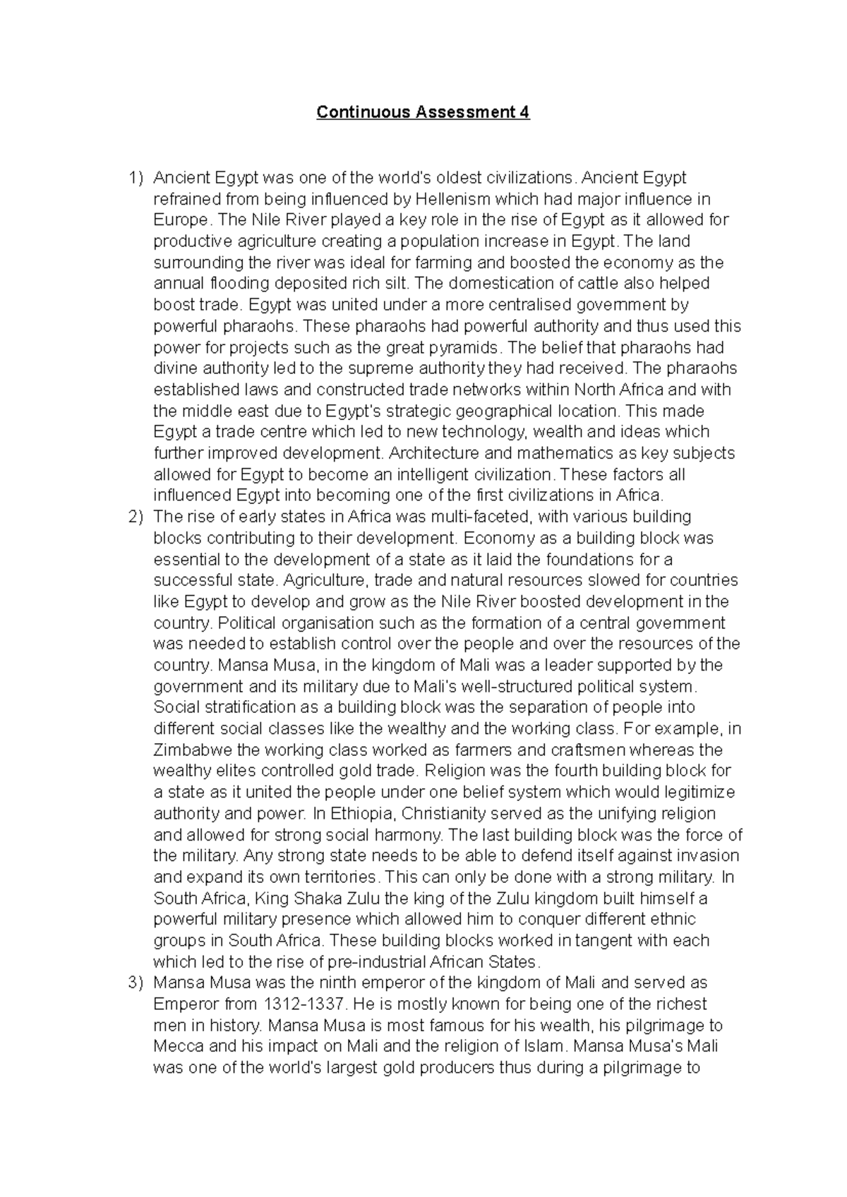 Continuous Assessment 4 - Ancient Egypt refrained from being influenced ...