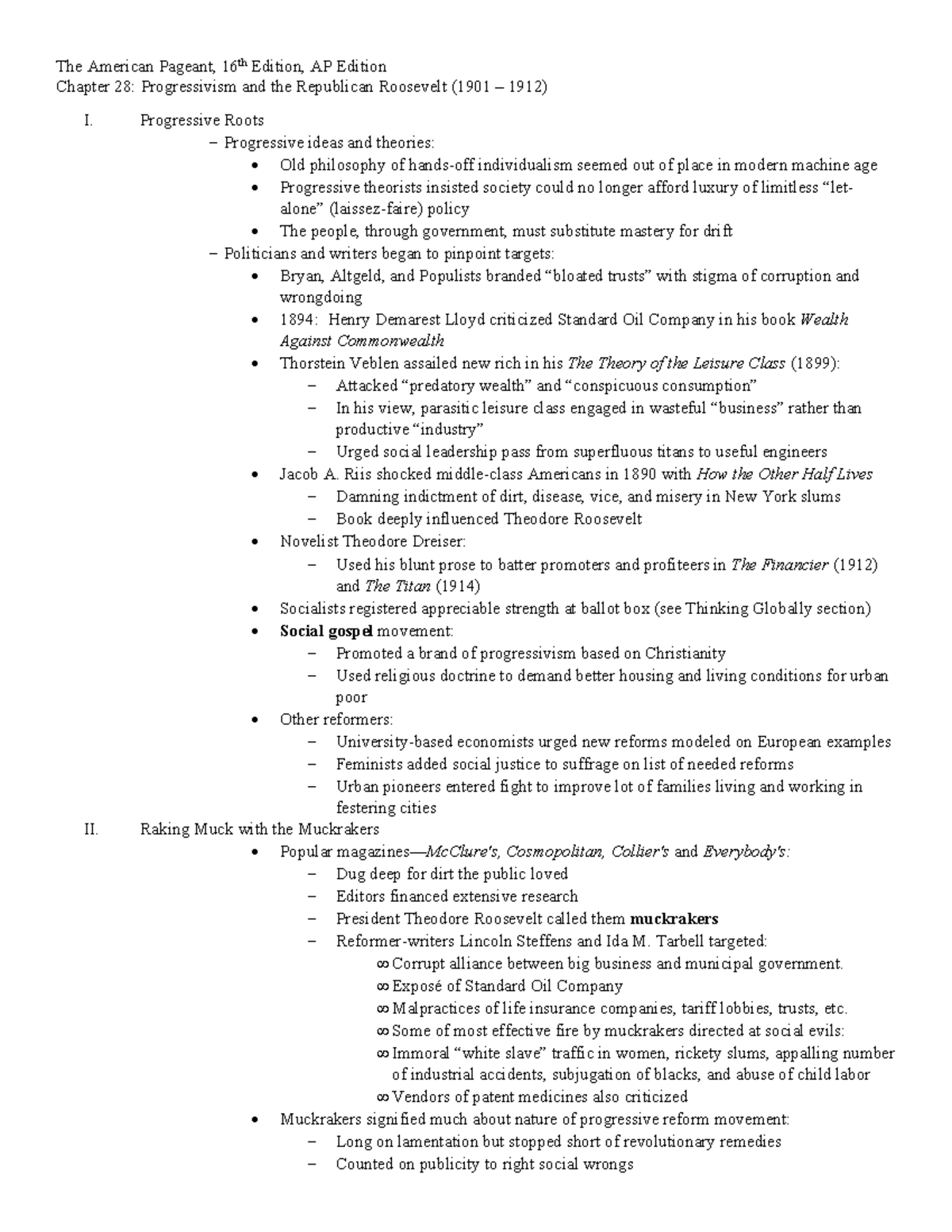 Chapter 28 - Progressivism and the Republican Roosevelt - Progressive ...