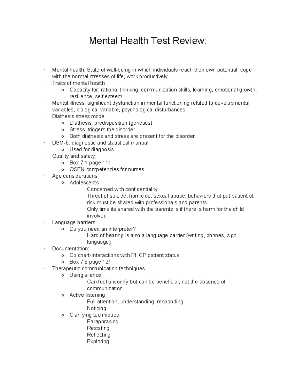 Galen Psych Exam Notes - Mental Health - Mental Health Test Review ...