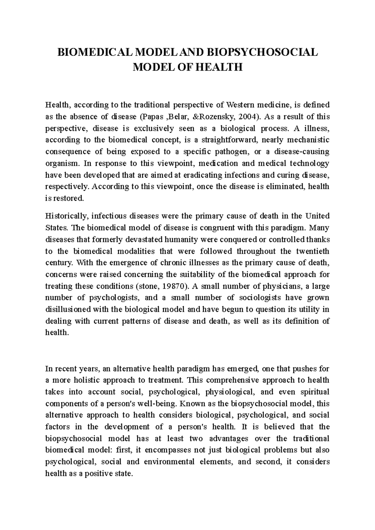Biomedical Model AND Biopsychosocial Model OF Health - BIOMEDICAL MODEL ...