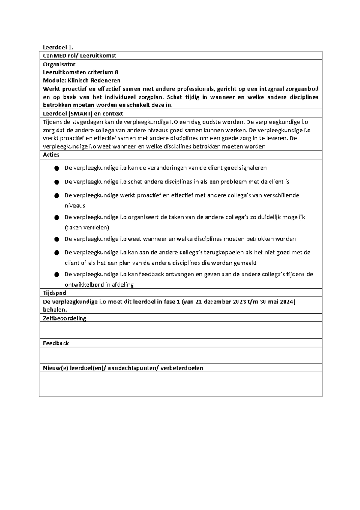 Leerdoelen Fase 1 KR - CanMED rol/ Leeruitkomst Organisator ...