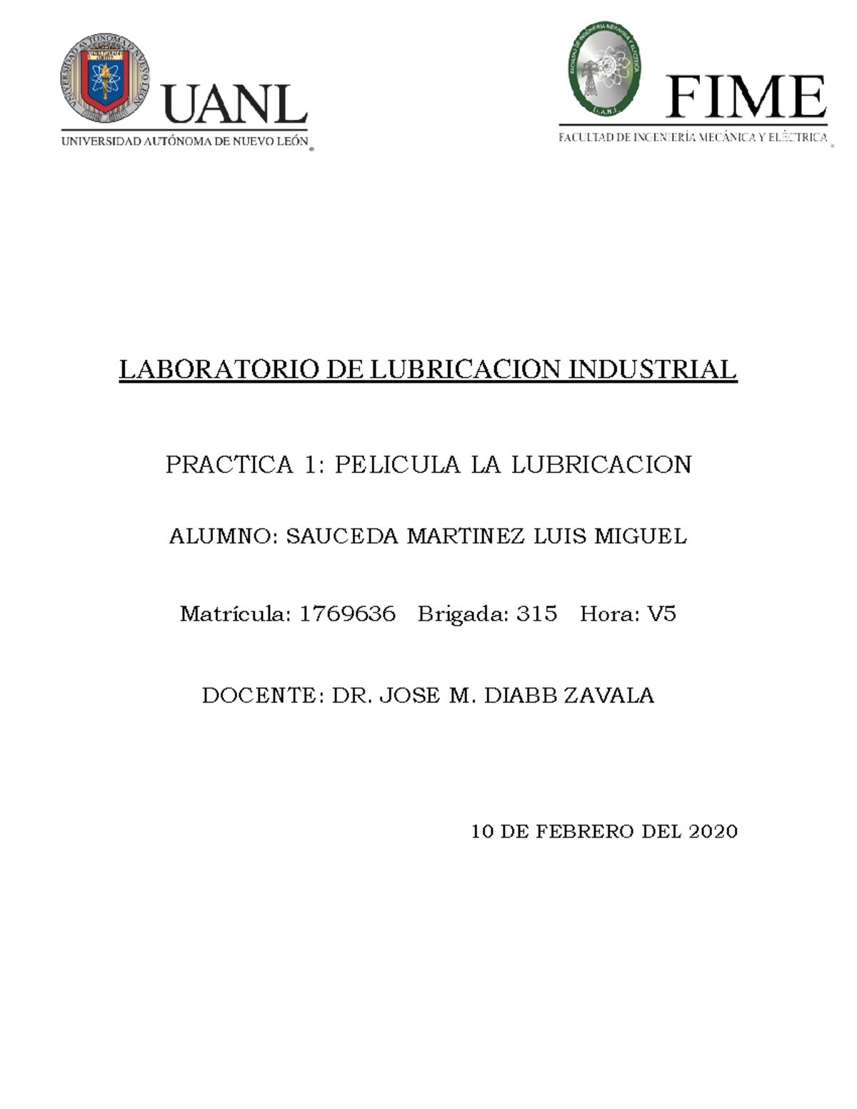 Practica 1 - Laboratorio Lubricacion Industrial - Warning: TT ... Practica 1 - Laboratorio Lubricacion Industrial - Warning: TT ...