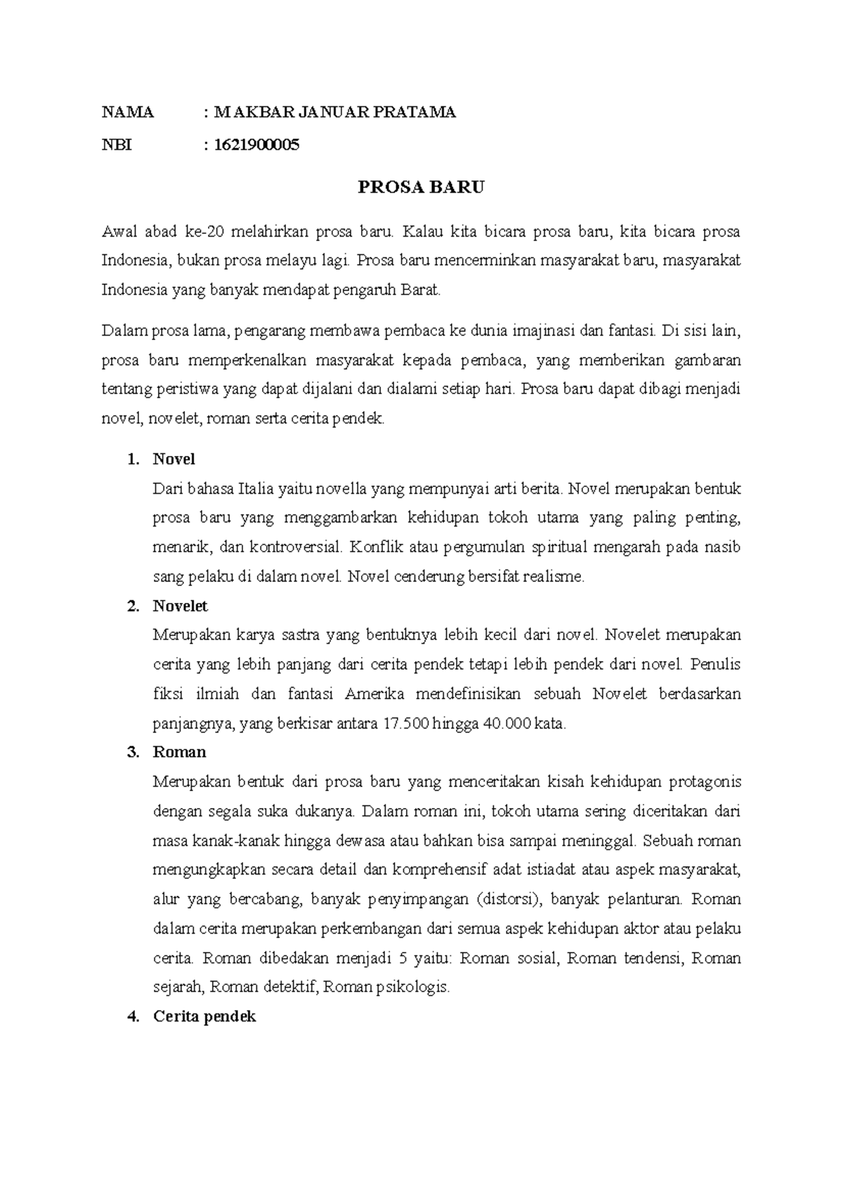 Prosa BARU M Akbar Januar Pratama 1621900005 - NAMA : M AKBAR JANUAR ...