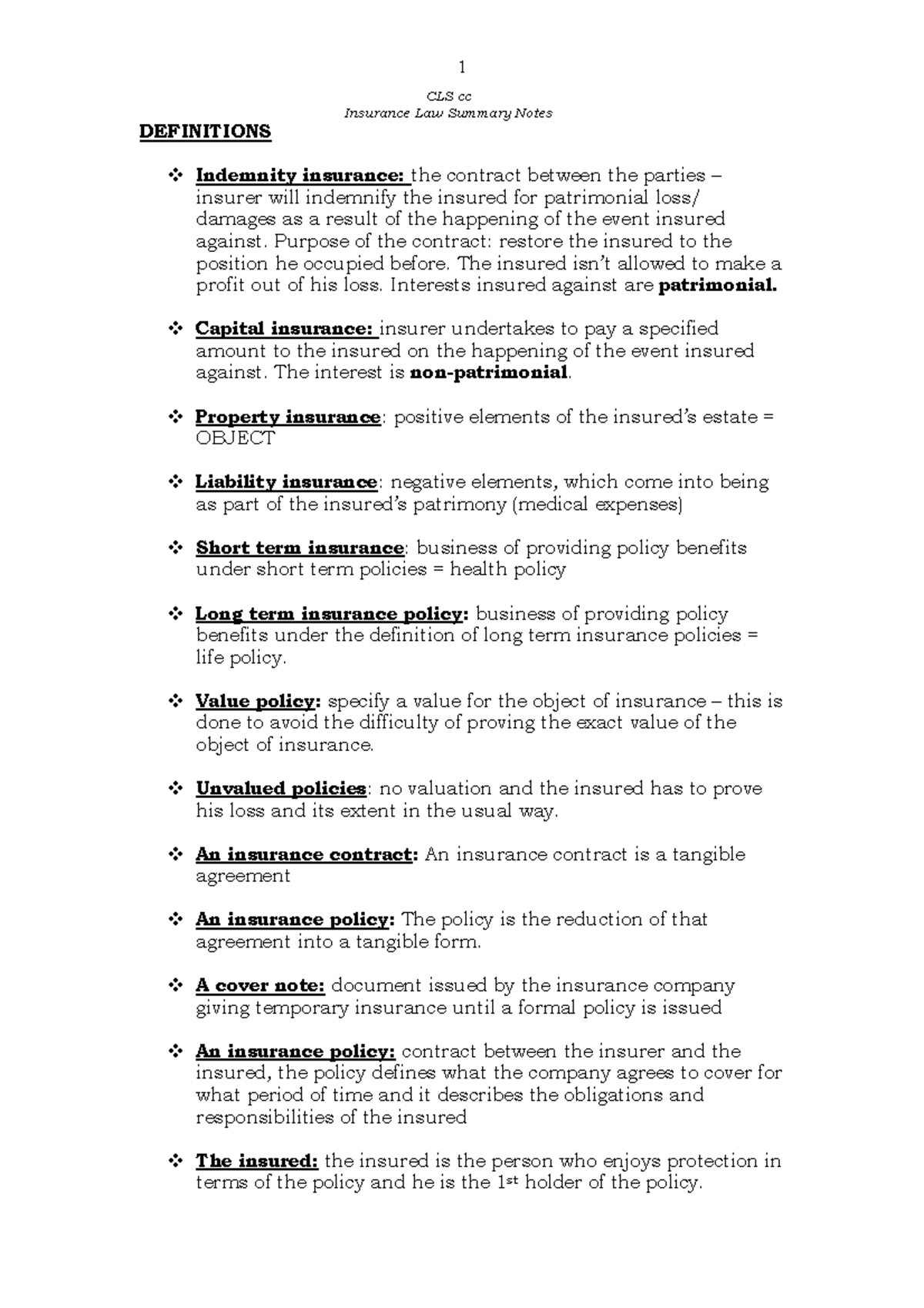 Insurance Summary Final (2018 09 28 19 01 18 UTC) - CLS cc Insurance ...