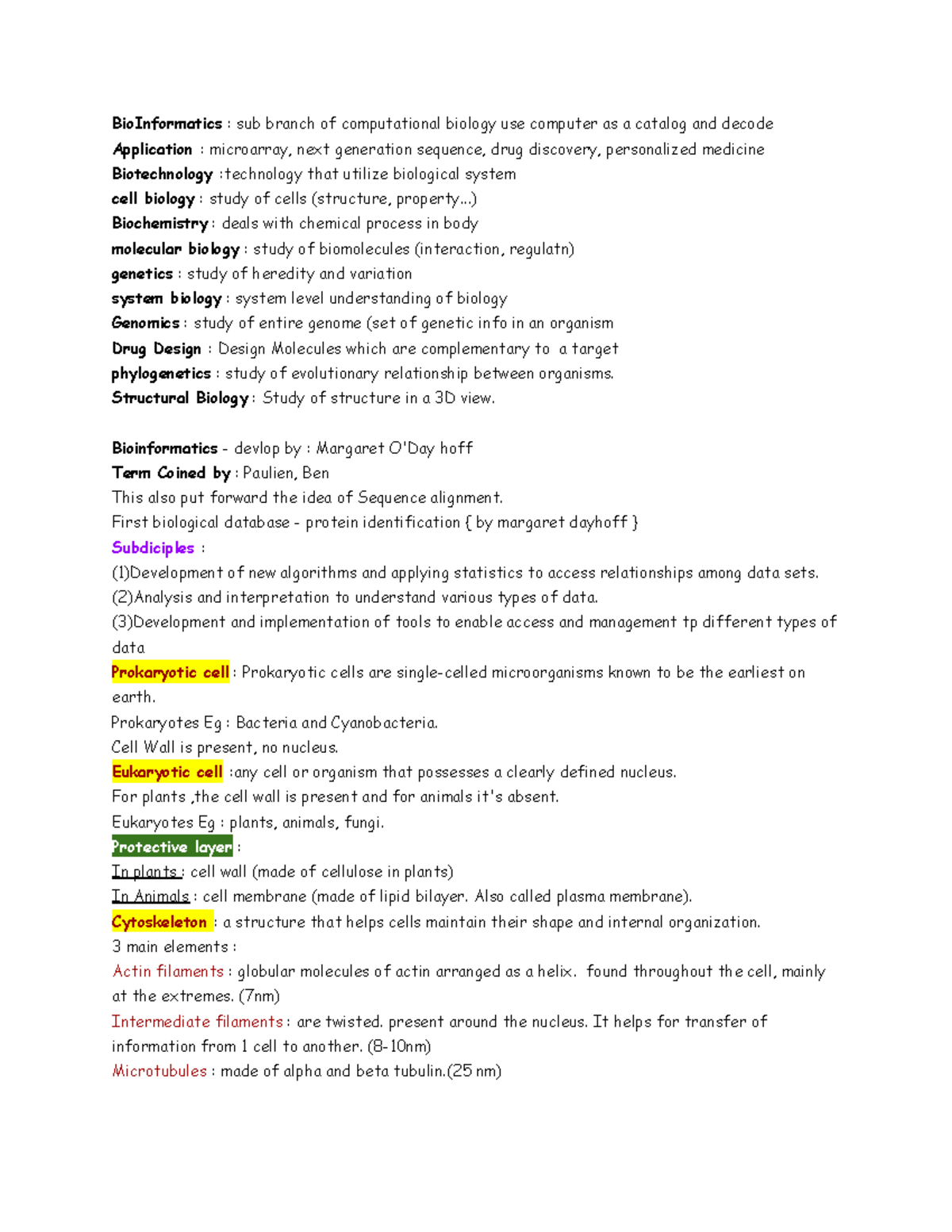 Bio Informatics Lecture Notes 7 Bioinformatics Sub Branch Of Computational Biology Use