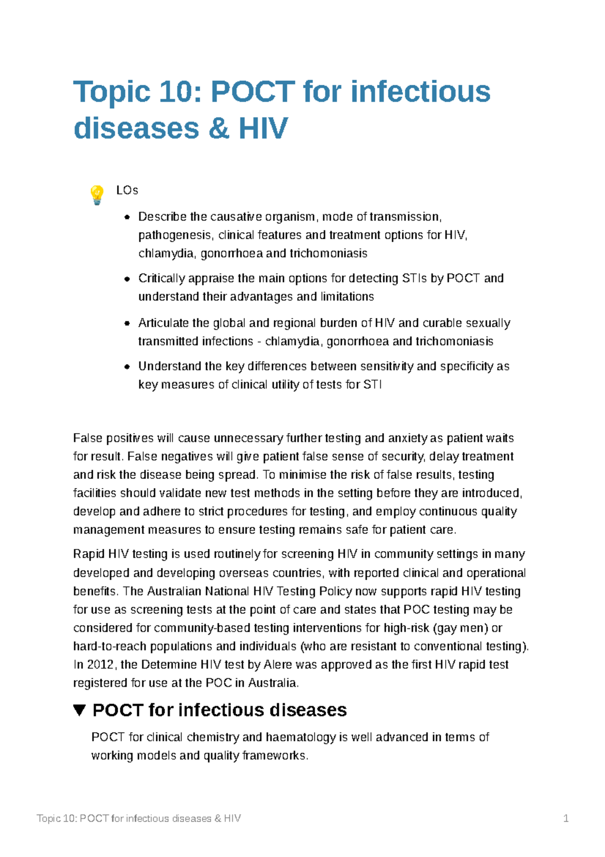 MDSC3100 POCT for infectious diseases - Topic 10: POCT for infectious ...