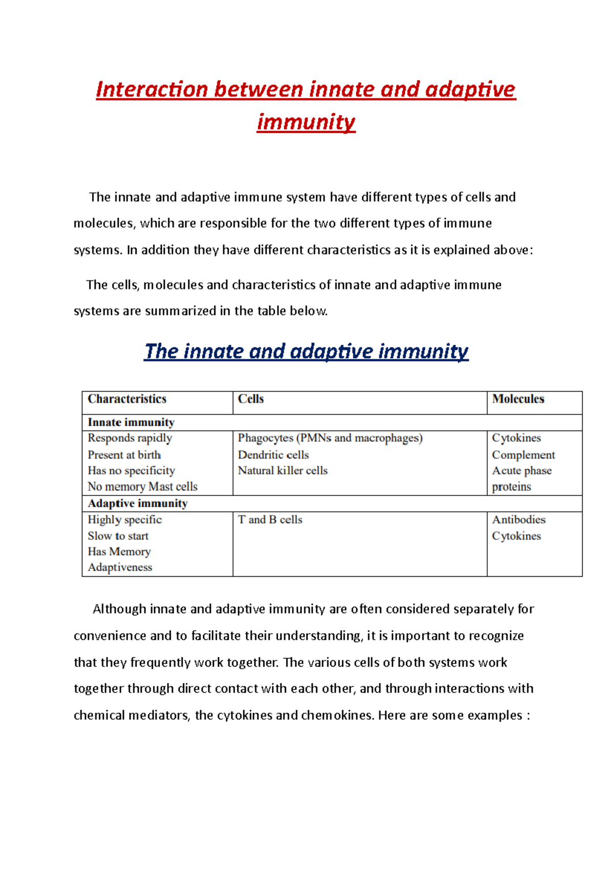 Interaction between innate and adaptive immunity - Interaction between ...