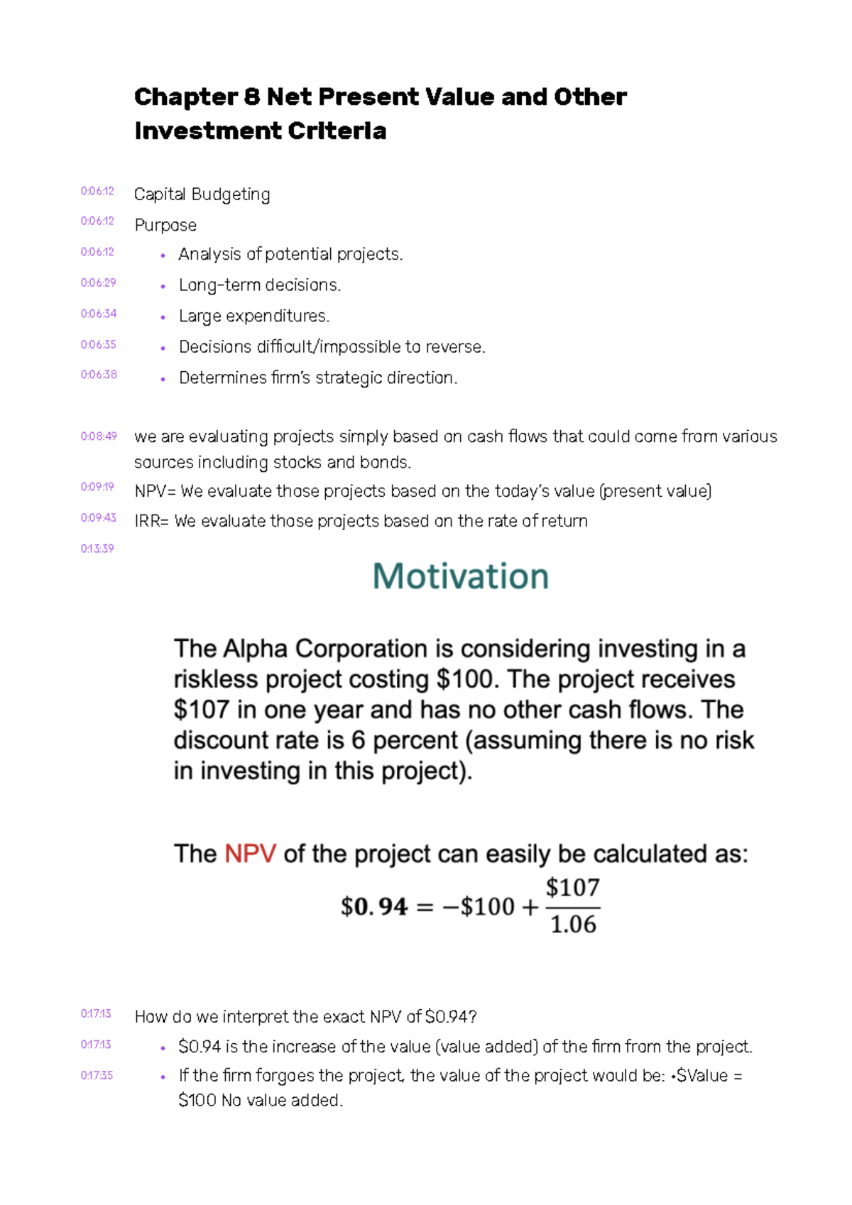 Chapter 8 Net Present Value and Other Investment Criteria - 0:06:12 ...