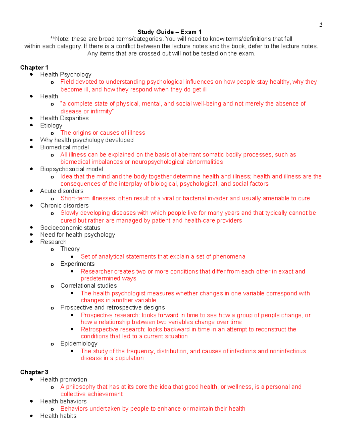 Study Guide- Exam 1 - Study Guide – Exam 1 **Note: these are broad ...