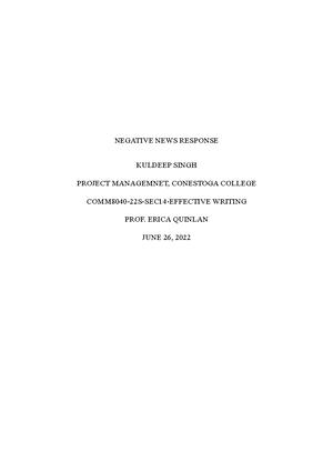 Negative news response - NEGATIVE NEWS RESPONSE COMM8040-22S-Sec14 ...