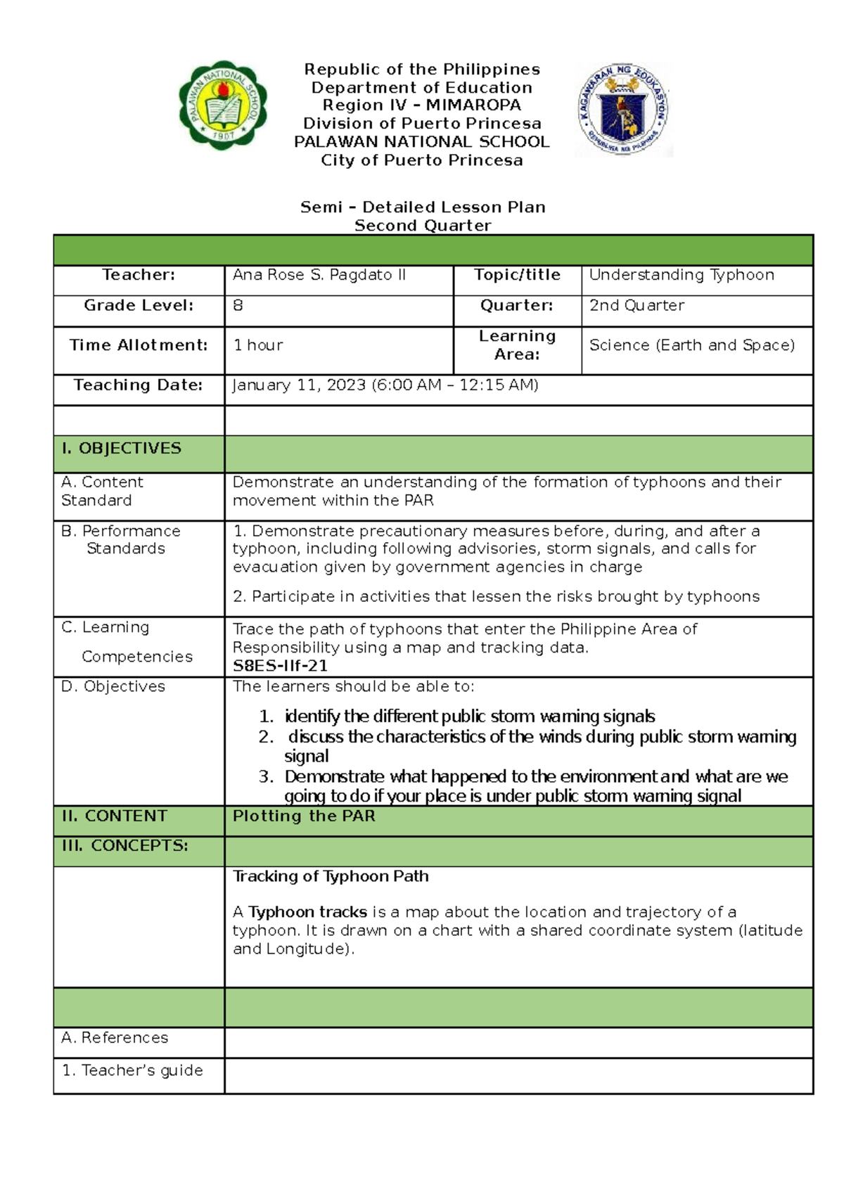 Lesson Plan in Science 8 (Q2 - W6 (Day 3) - Republic of the Philippines ...