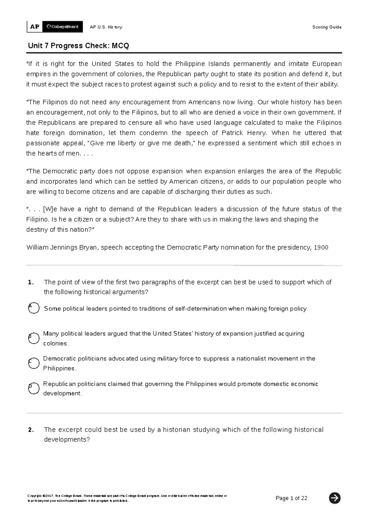 Unit7 CQ - AP US HISTORY PREP - “If it is right for the United States ...