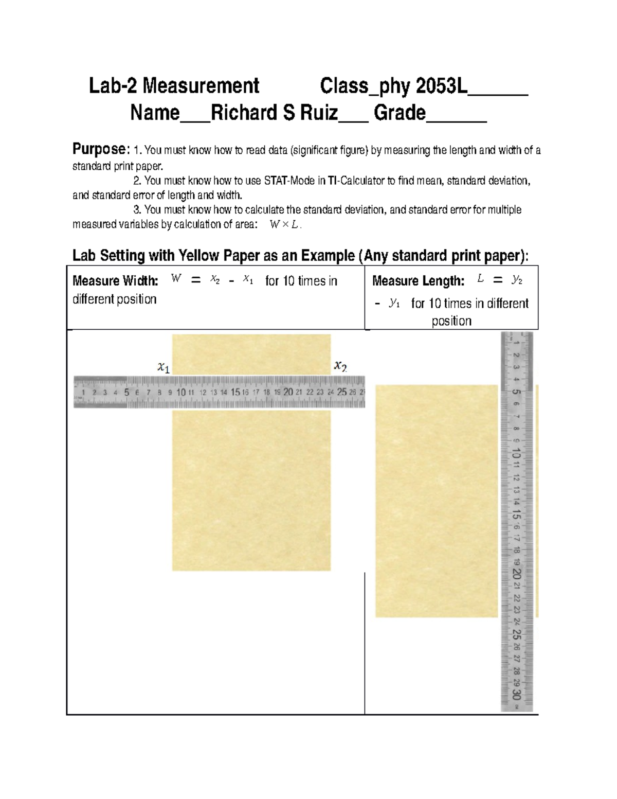 physics week2 lab 1020L - Lab-2 Measurement Class_phy 2053L______ Name ...