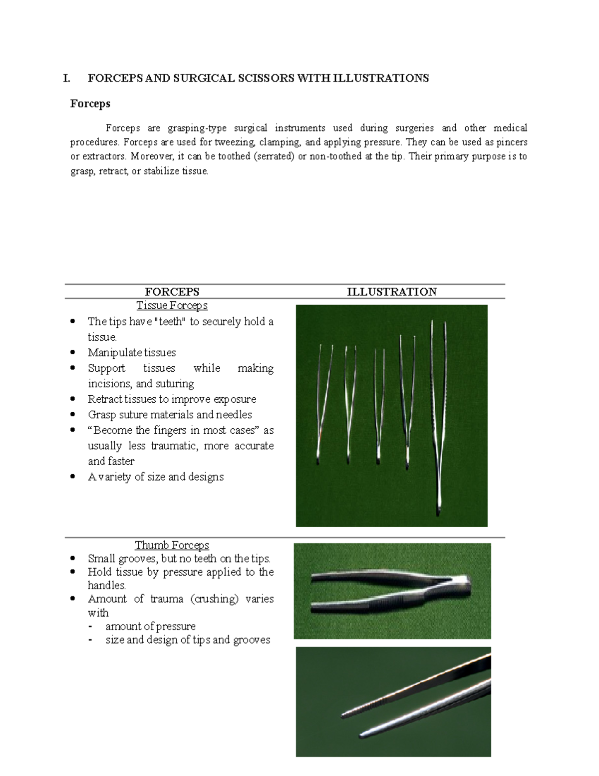 Forceps AND Surgical Scissors WITH Illustrations - I. FORCEPS AND ...