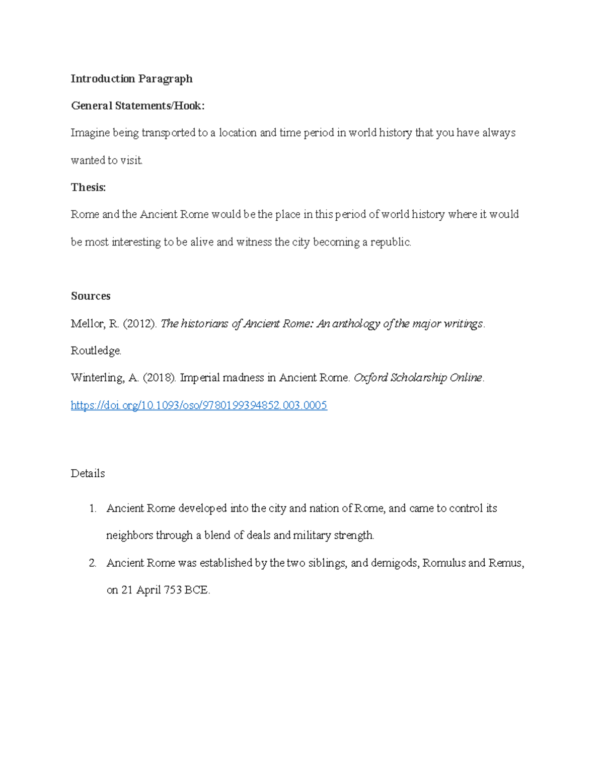 Assignment Three Outline, Sources & Details - Introduction Paragraph ...