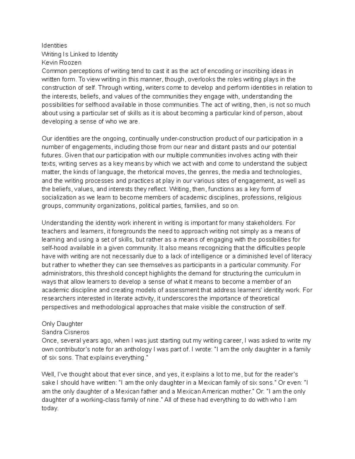 Identities - Prof Ballance - Identities Writing Is Linked to Identity ...