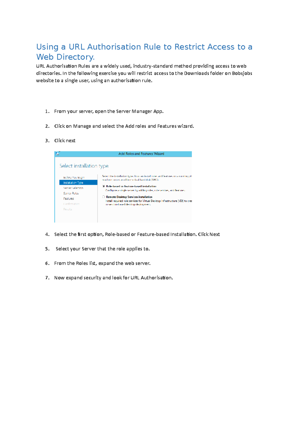 Lab. Using a URL Authorisation Rule to Restrict Access to a Web ...