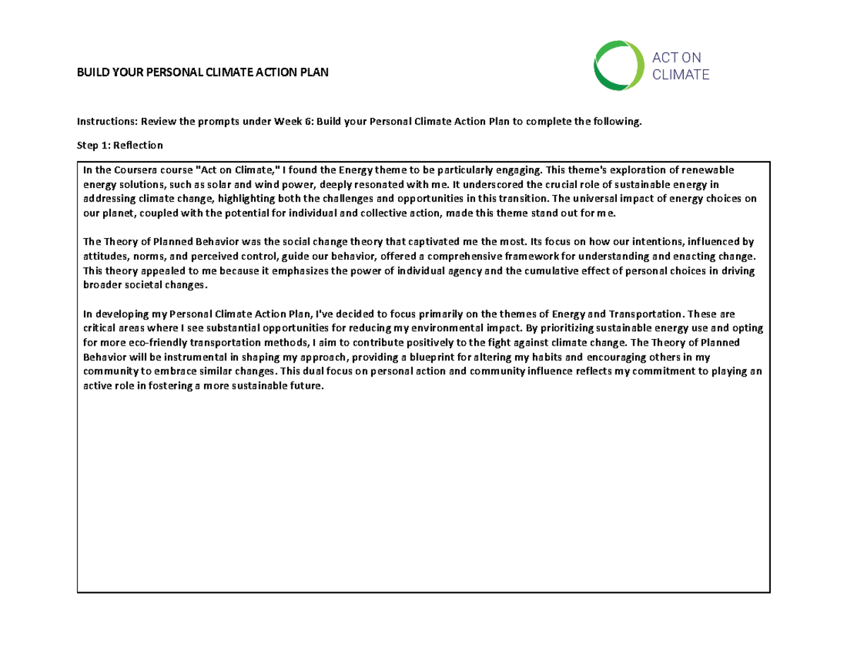 Action plan - Plan de acción - BUILD YOUR PERSONAL CLIMATE ACTION PLAN ...