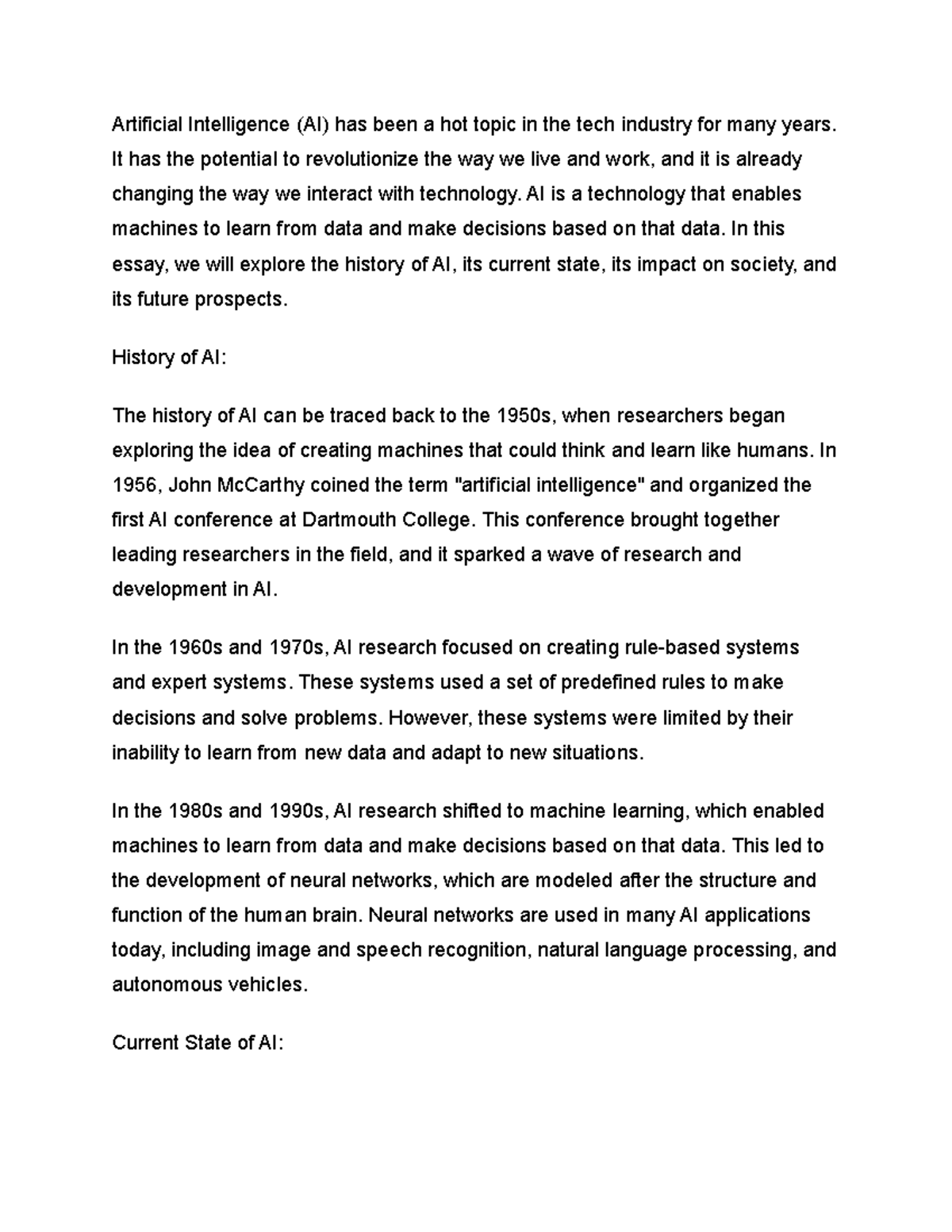 Studoc-2 - Essay - Artificial Intelligence (AI) has been a hot topic in ...