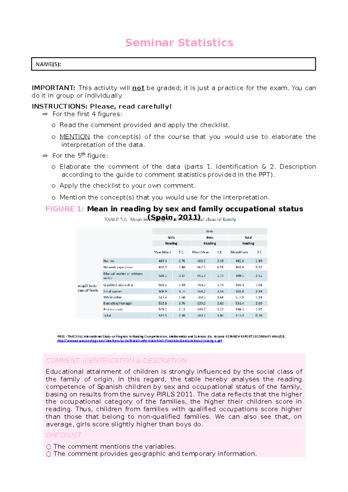 Activities Statistics - Seminar Statistics IMPORTANT: This activity ...