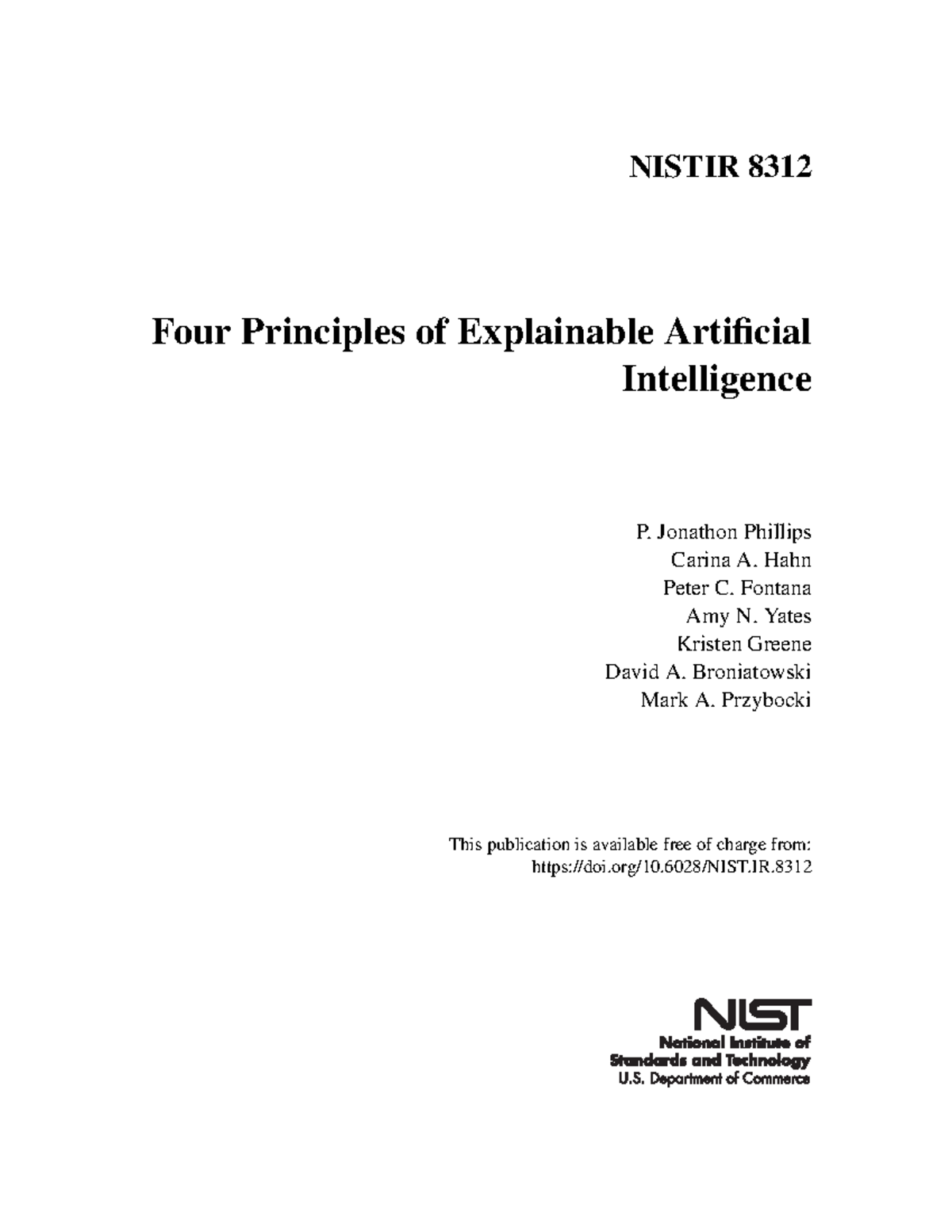Four Principles of Explainable Artificial Intelligence NIST - NISTIR ...