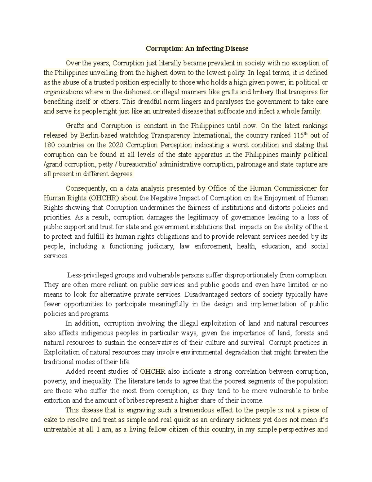 Socsci 1100 2nd Term Research Paper - Corruption: An infecting Disease ...