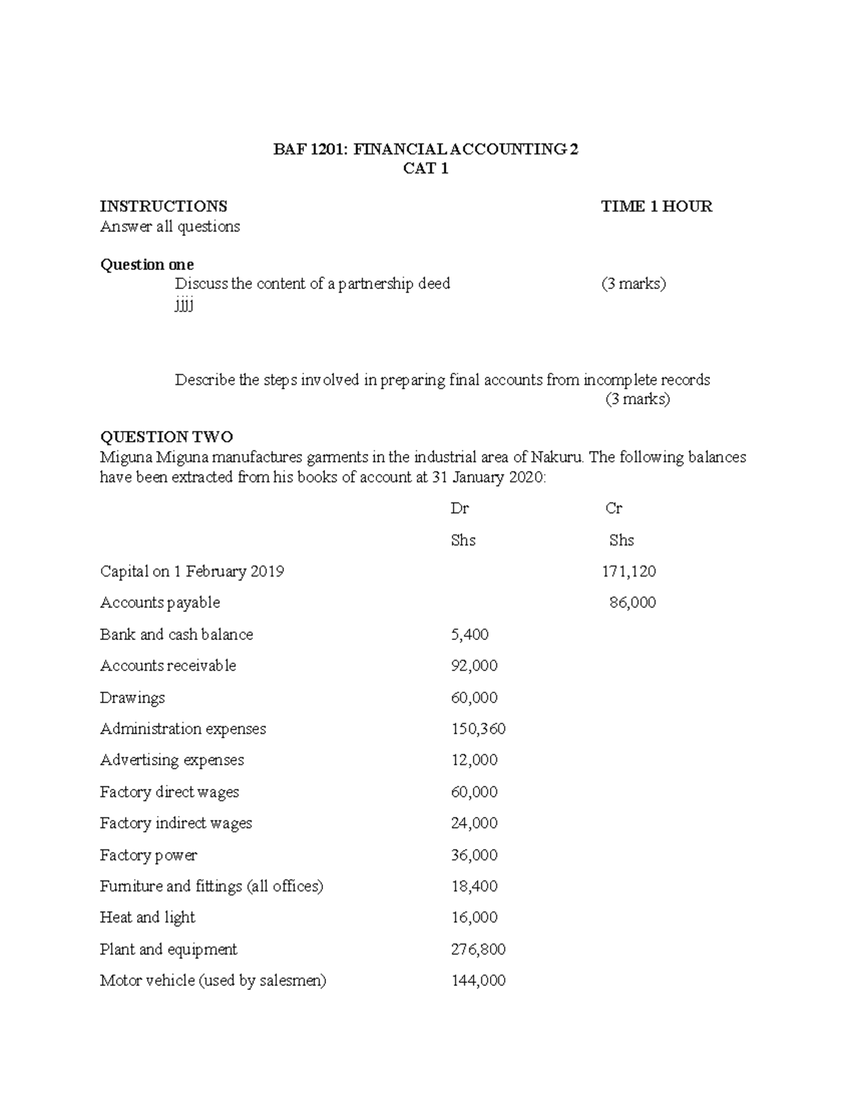 BAF 1201 Financial Accounting ii - BAF 1201: FINANCIAL ACCOUNTING 2 CAT ...