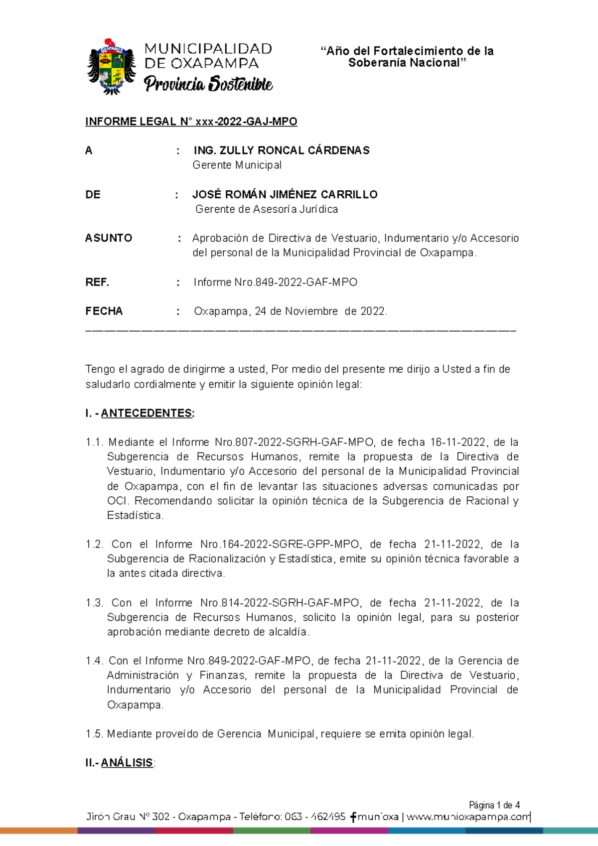 Informe Legal xxx-2022 aprobacion de directiva de vestuario ...