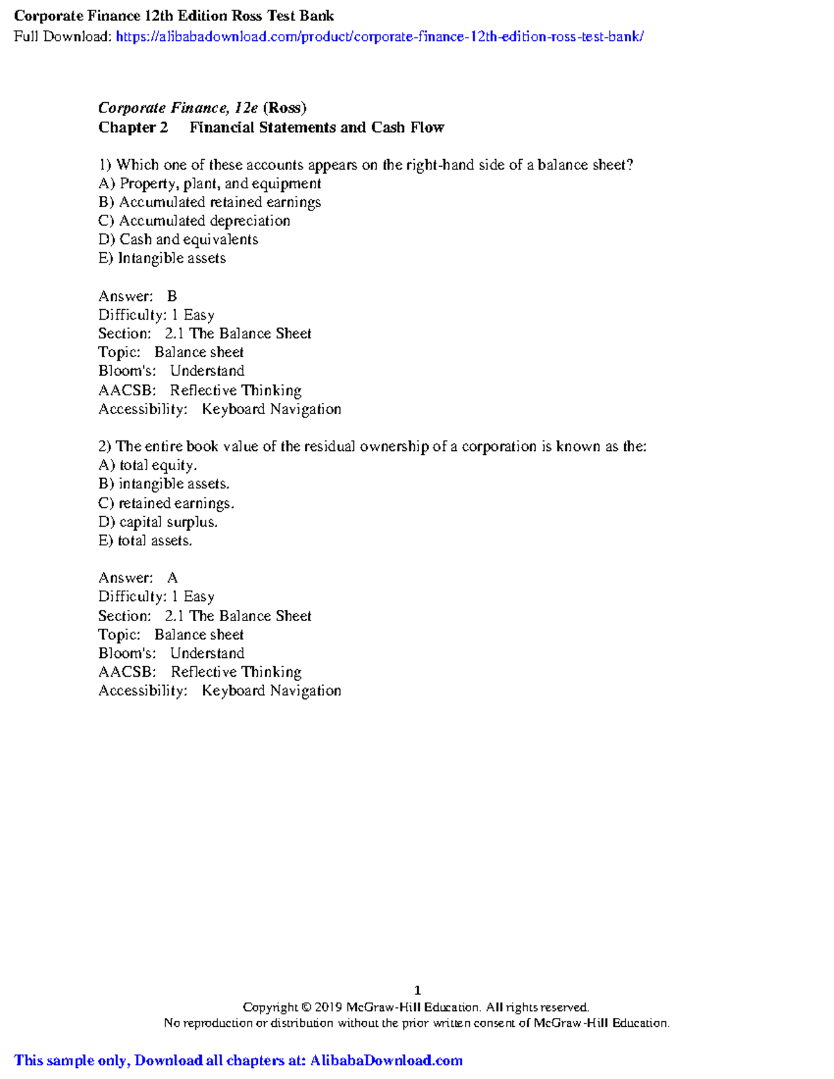 Ch 2 corporate-finance-12th-edition-ross-test-bank Practice Questions ...