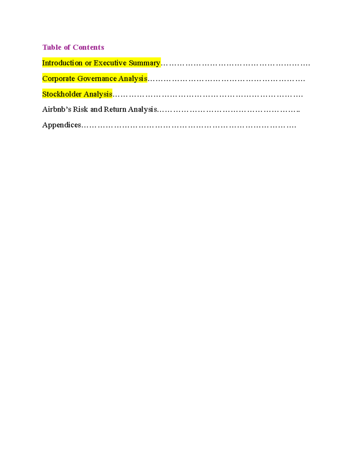 Finance Task 1 - Task 1 - Group work - Table of Contents Introduction ...