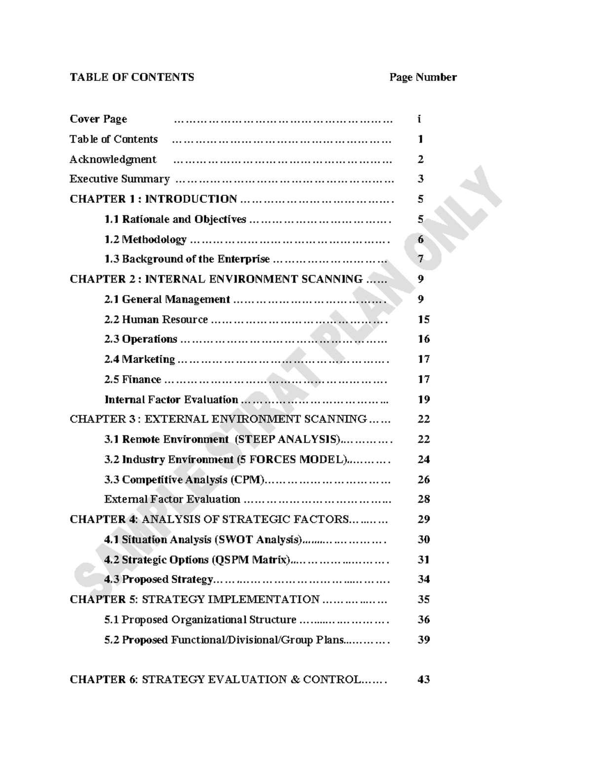 Sample-Strat-Plan - Strategic planning paper - TABLE OF CONTENTS Page ...