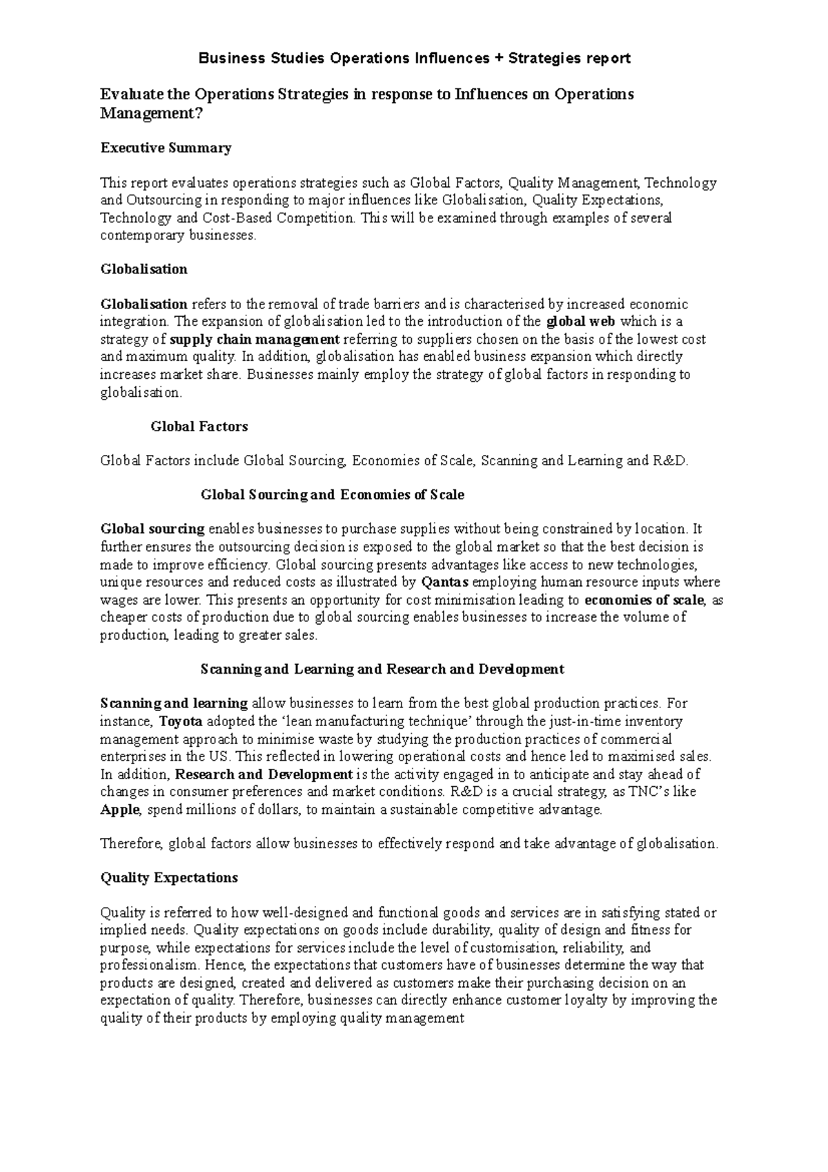 Operations Influences+Strategies - Business Studies Operations ...