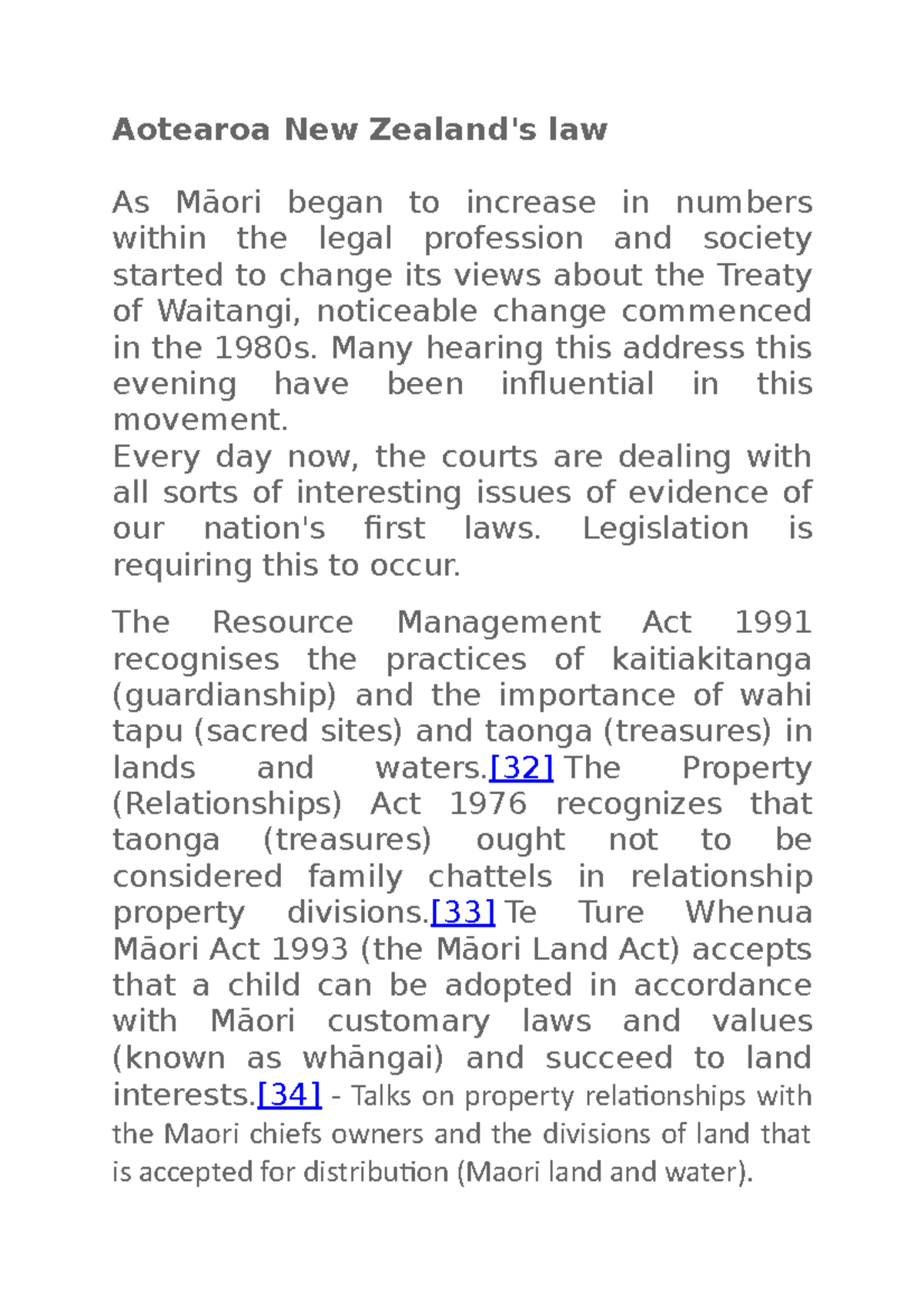 Aotearoa NZ LAW System Notes - Aotearoa New Zealand's law As Māori ...