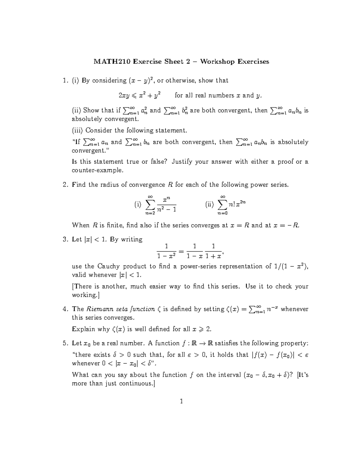 MATH210 exercise sheet 2 DK - MATH210 Exercise Sheet 2 – Workshop ...