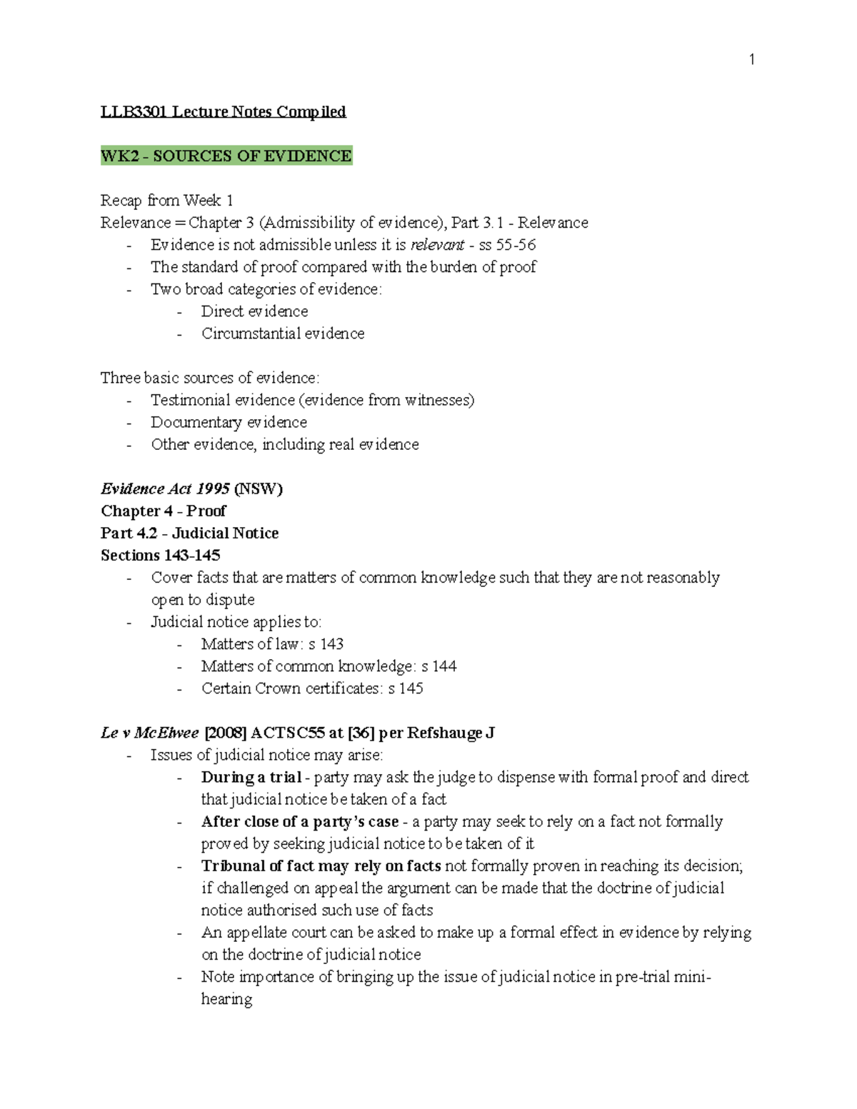 LLB3301 Evidence Lecture Notes Compileddocx - LLB3301 Lecture Notes ...