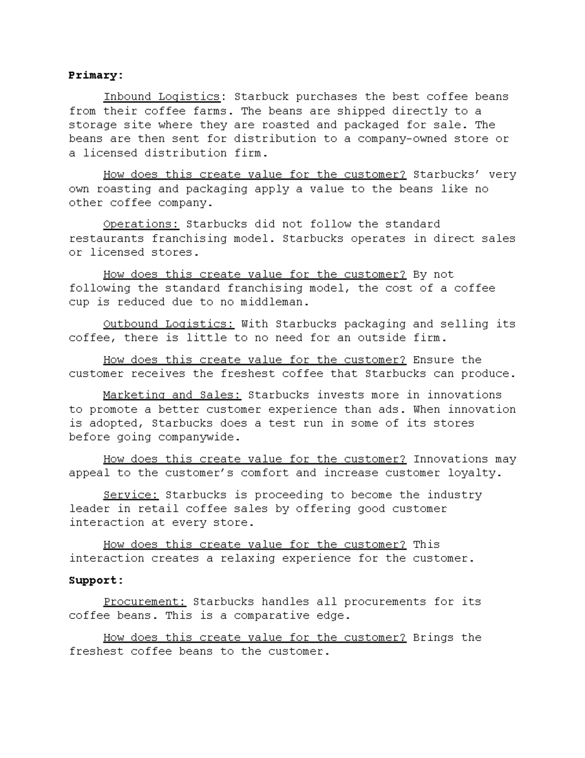 Starbuck Case study 14 - Primary: Inbound Logistics: Starbuck purchases ...