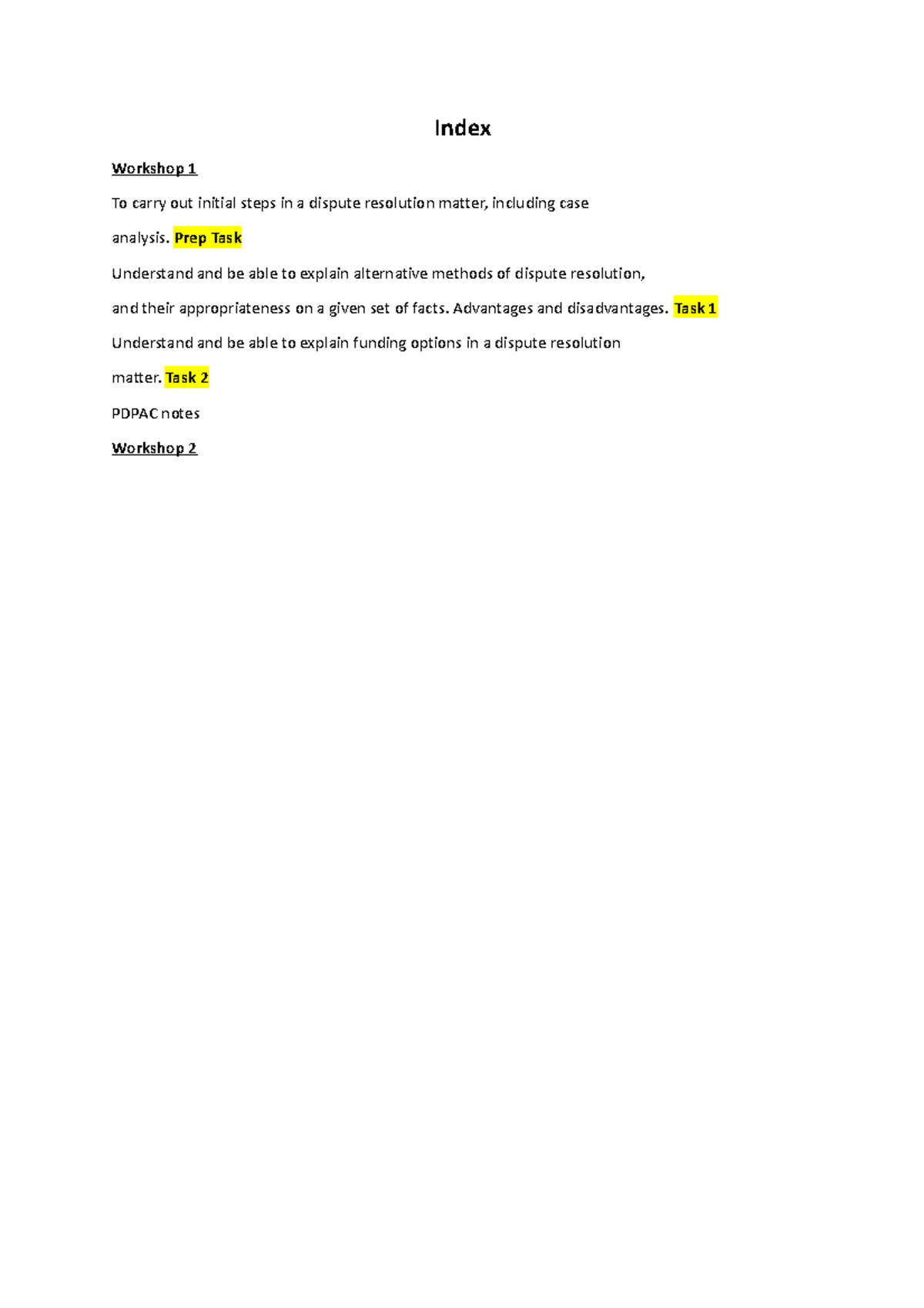 Index - Index Workshop 1 To carry out initial steps in a dispute ...