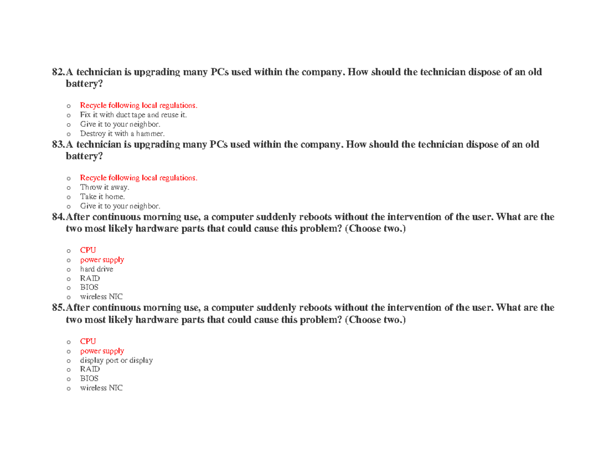 IT Essentials 7.0 Final Exam 1 – 9 parte 3 - 82 technician is upgrading ...