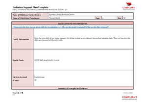 S10 Inclusion Support Plan Templatev 1 - Early Childhood Education ...