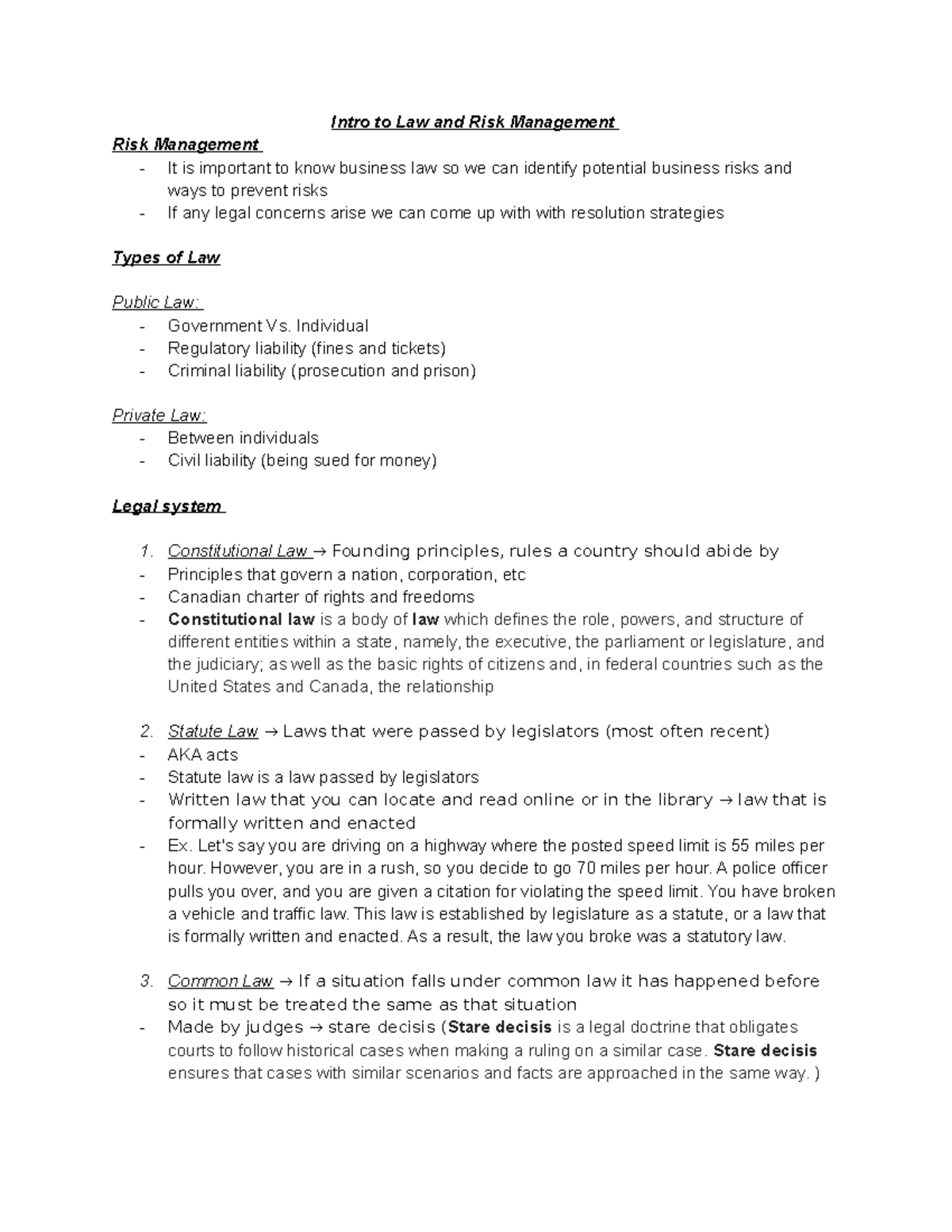 Midterm 11 May 2015, questions and answers - Intro to Law and Risk ...