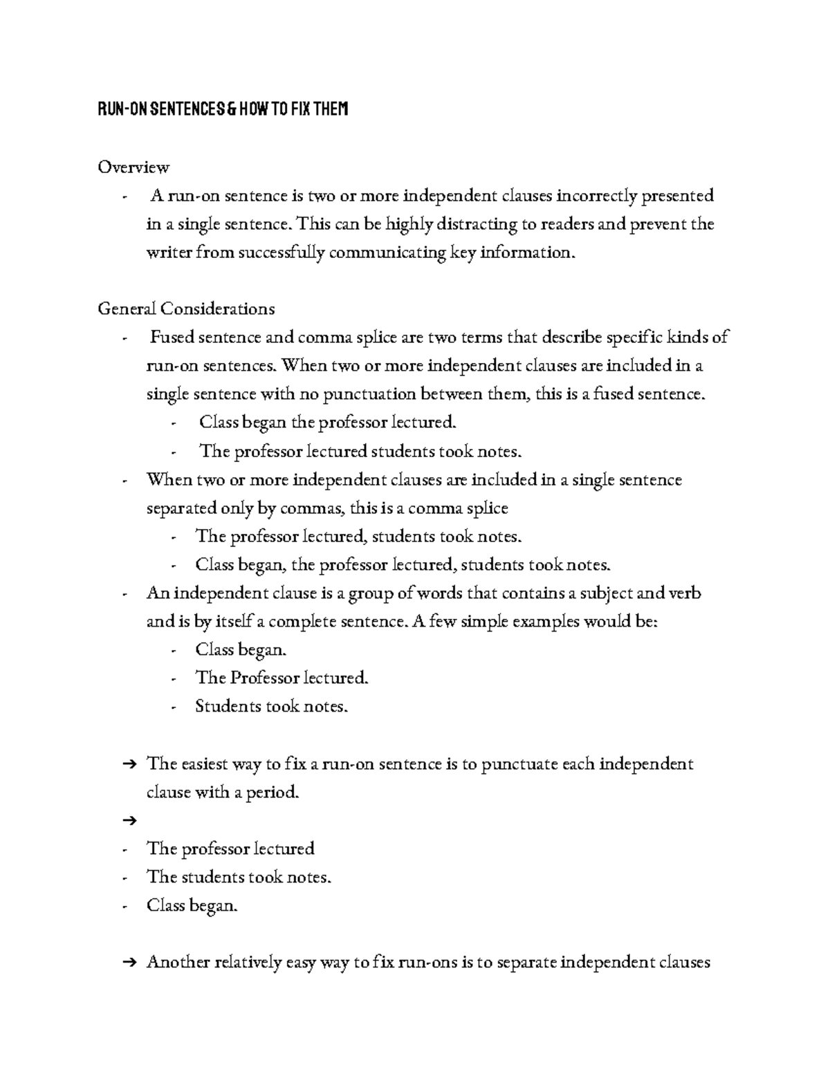 Run-on WRIT 101 - Run-on sentences and how to fix them. - RUn-on ...