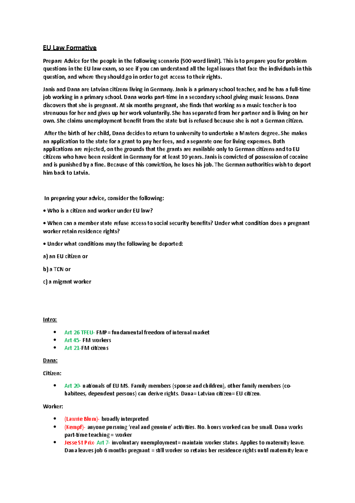 EU Law Formative - EU Law Formative Prepare Advice for the people in ...
