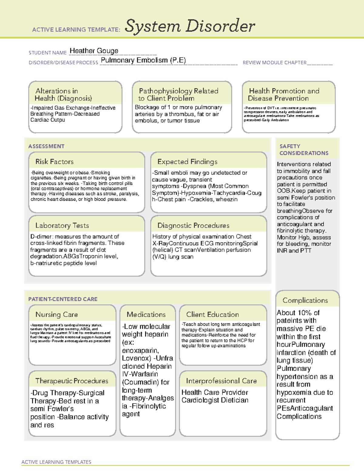 P - ATI template of P.E - ACTIVE LEARNING TEMPLATES System Disorder ...