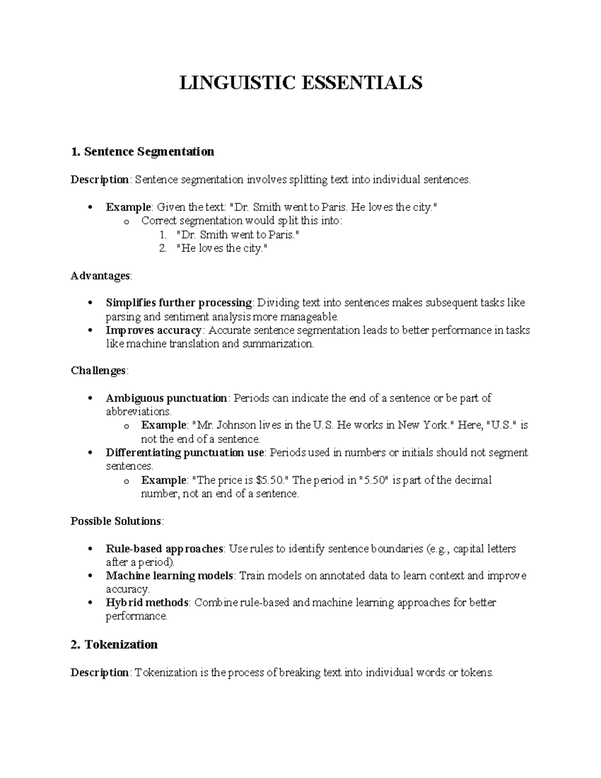 Linguistic Essentials - LINGUISTIC ESSENTIALS 1. Sentence Segmentation ...