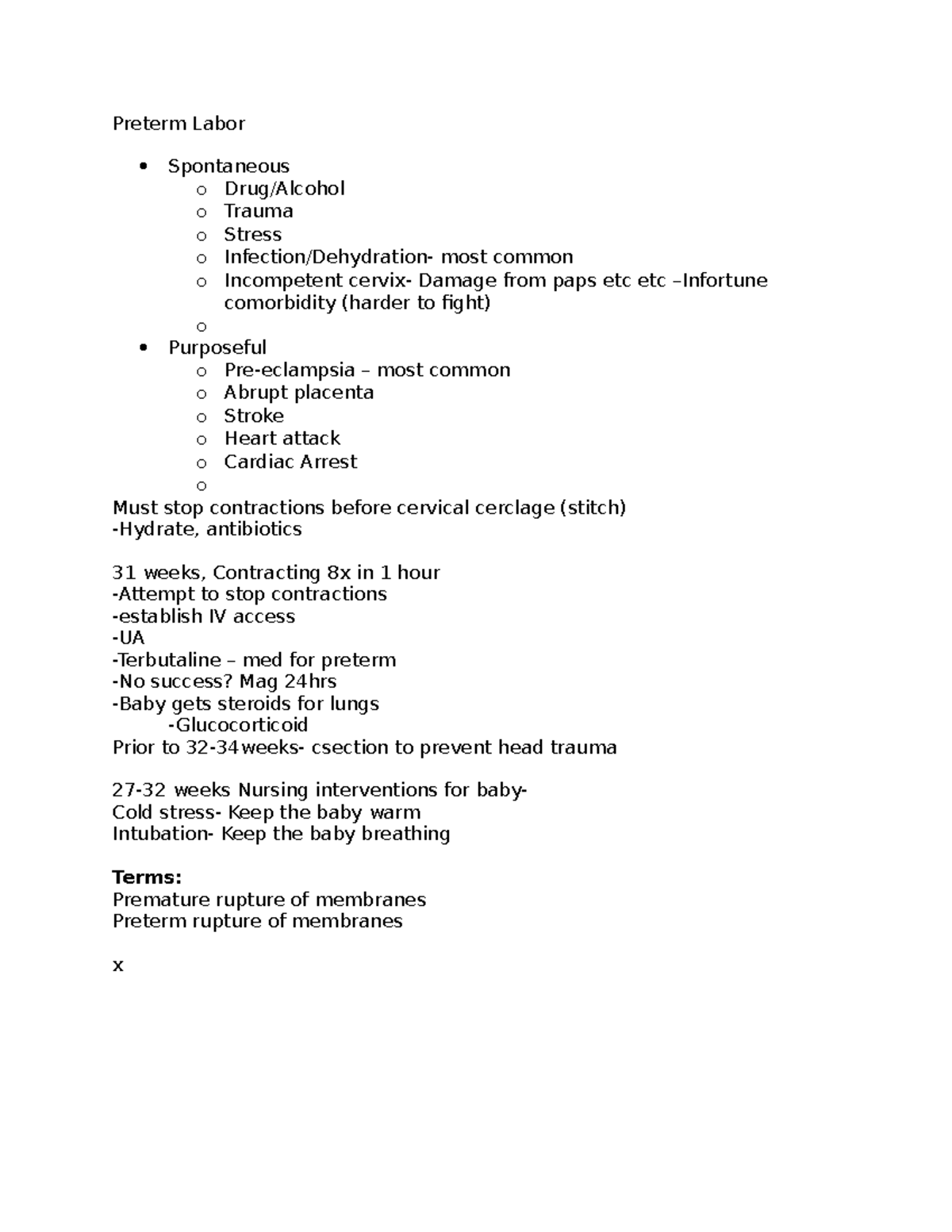 Preterm Labor - Preterm Labor Spontaneous o Drug/Alcohol o Trauma o ...