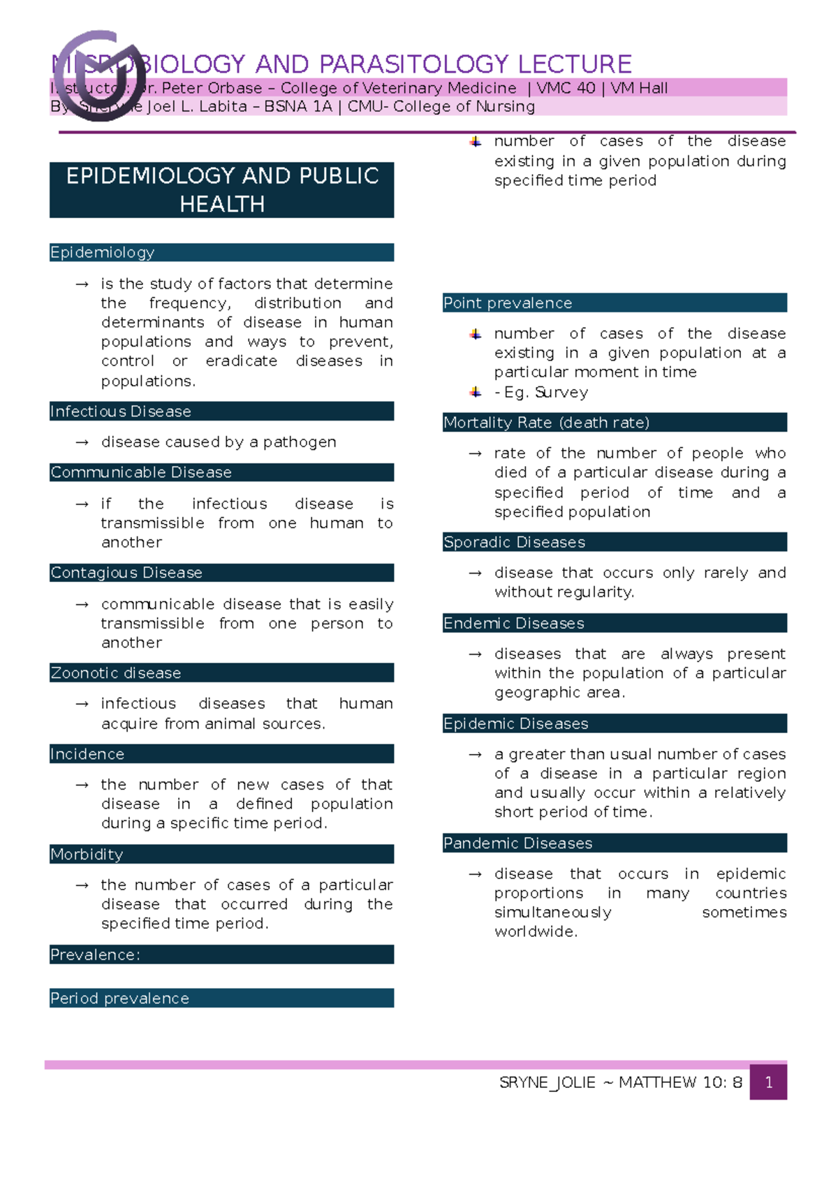 Epidemiology AND Public Health - MICROBIOLOGY AND PARASITOLOGY LECTURE ...