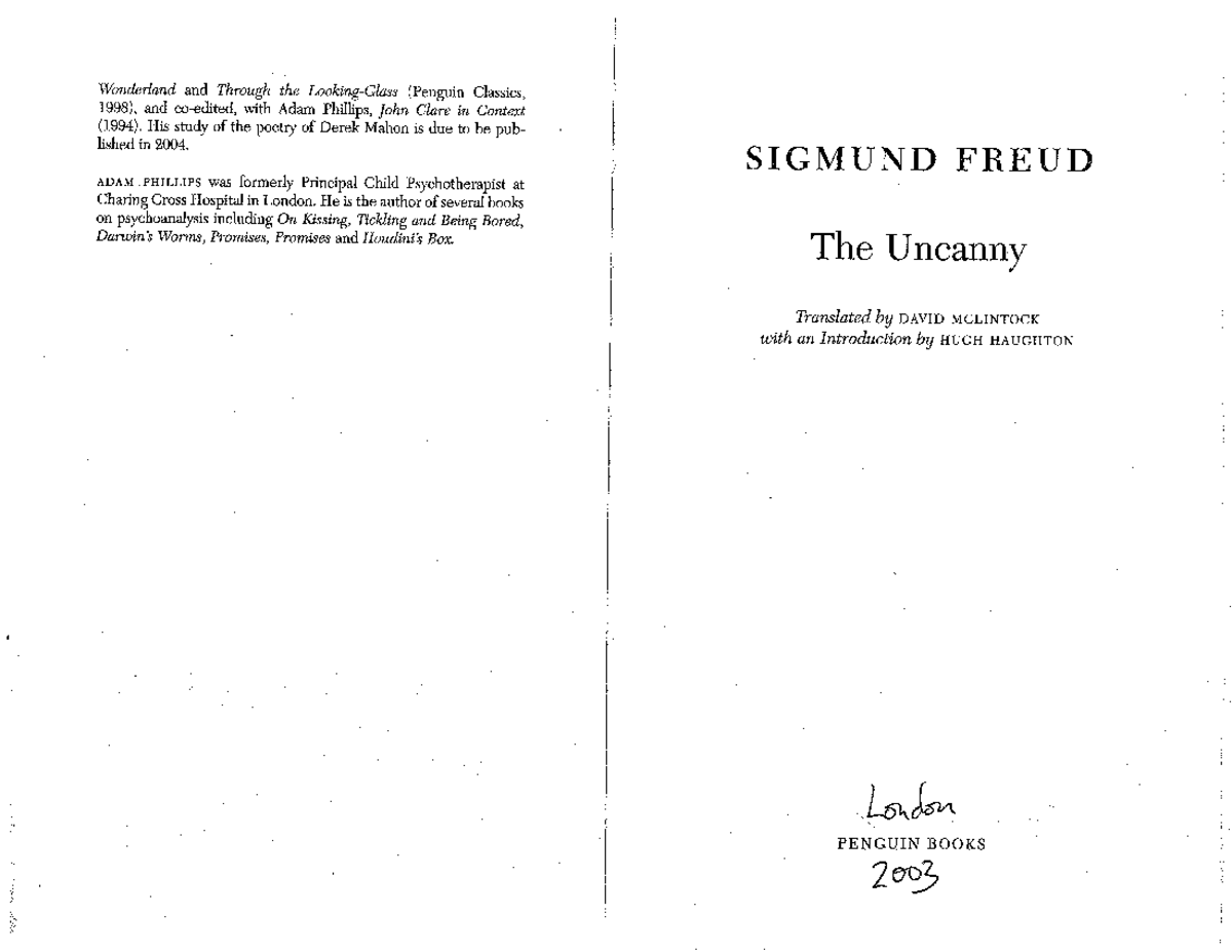 Freud Uncanny - CBCS B.A.(HONS)ENGLISH - Studocu