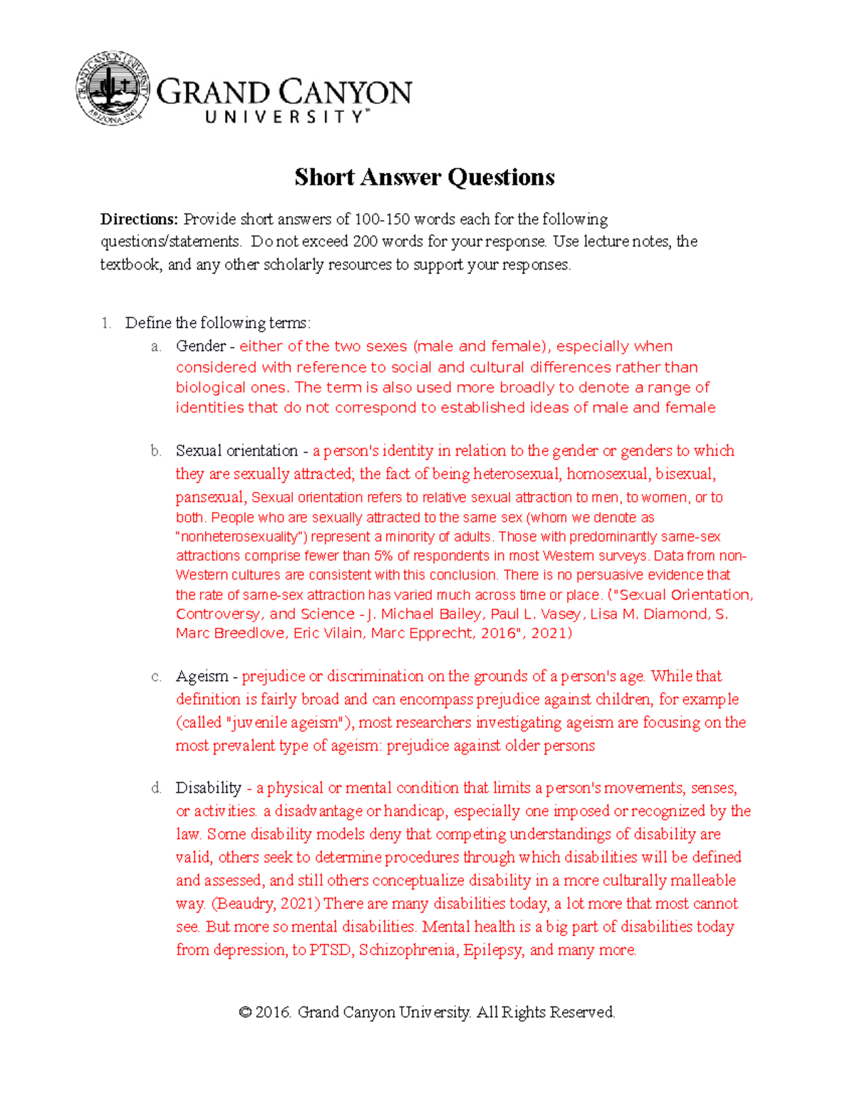 Short Answer Questions - Short Answer Questions Directions: Provide ...