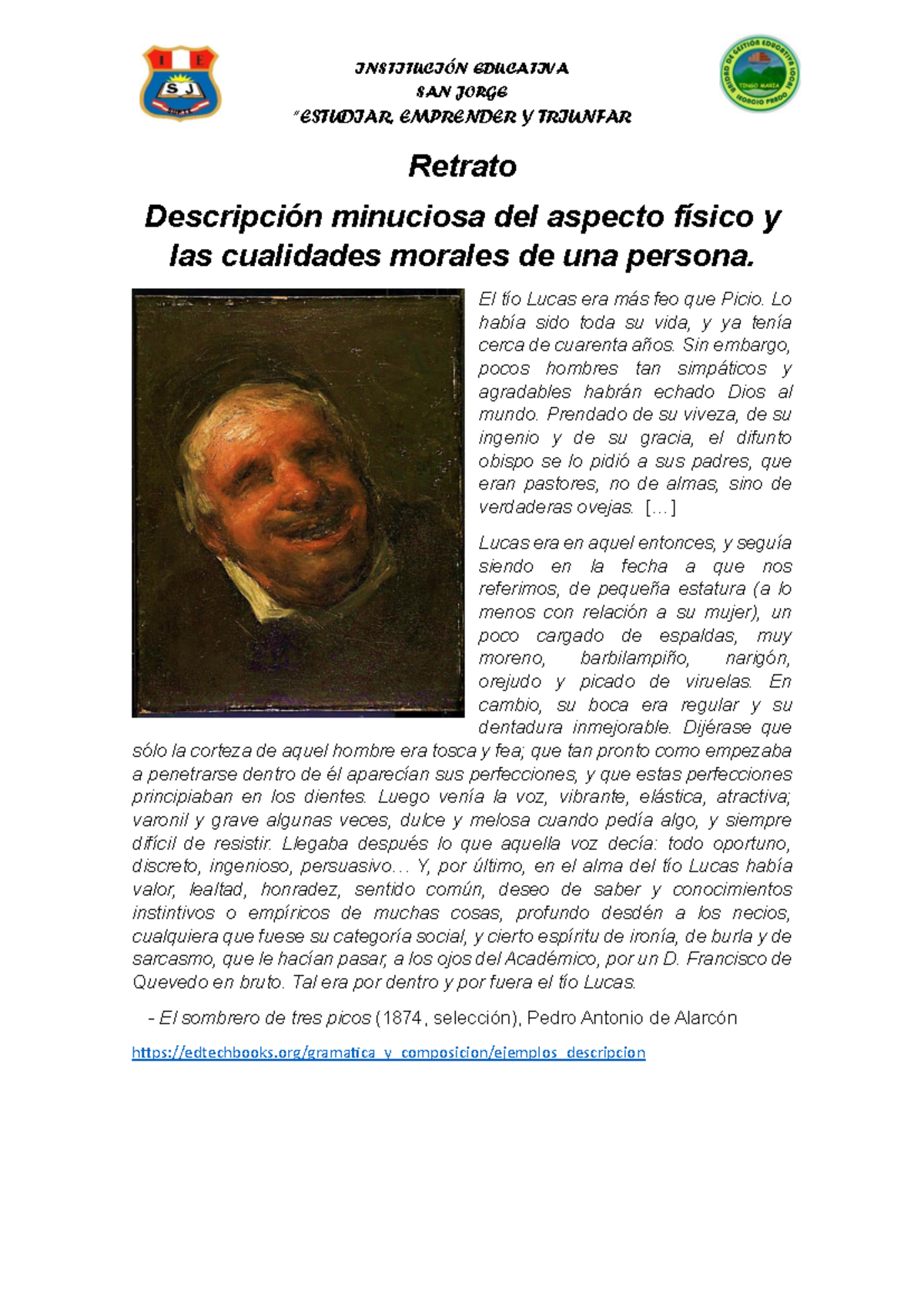 Texto descriptivo - retrato - INSTITUCIÓN EDUCATIVA SAN JORGE “ESTUDIAR ...