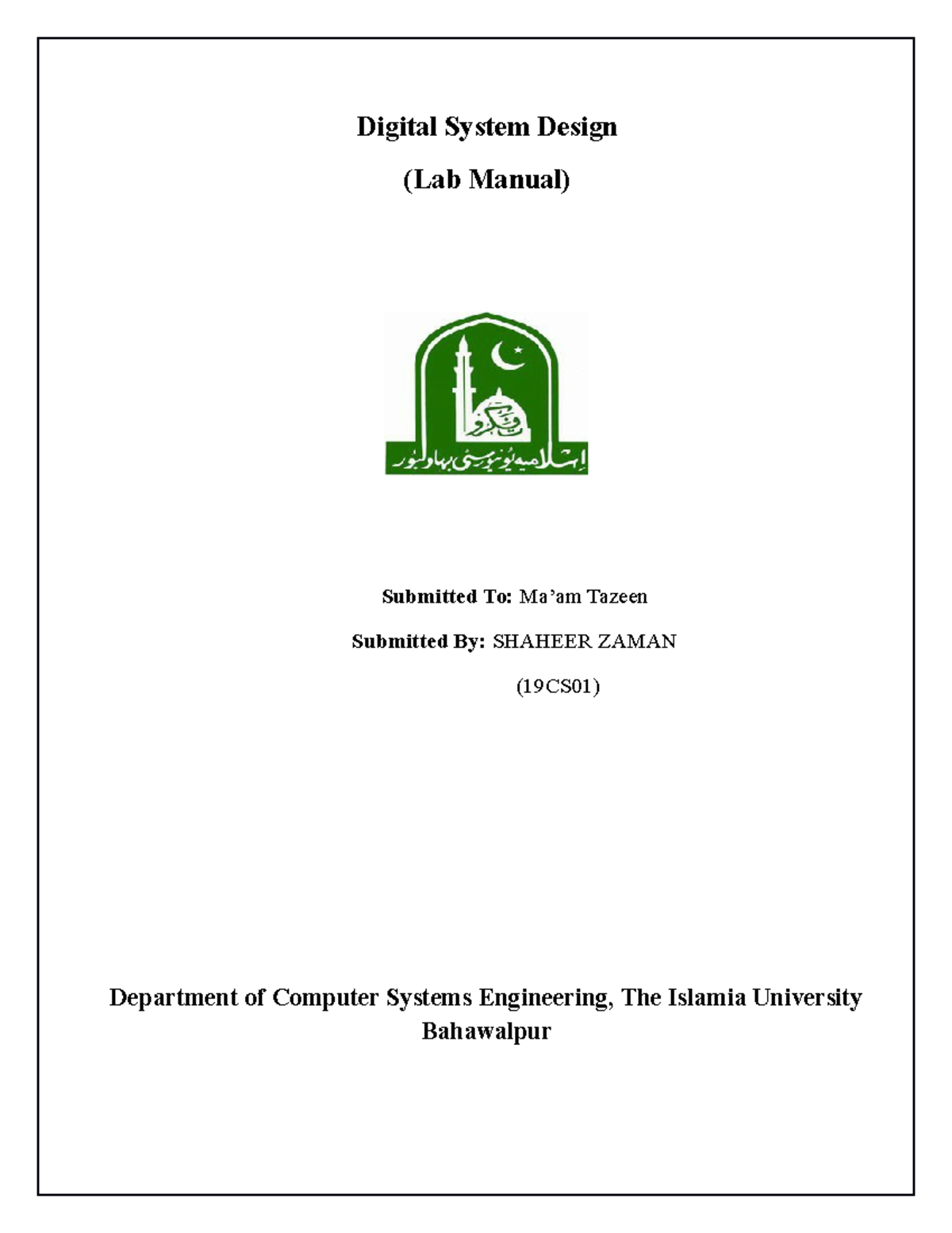 DSD LAB Manual (19CS01) - Digital System Design (Lab Manual) Submitted ...